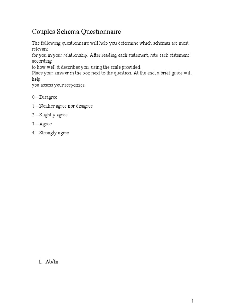 Couples Schema Questionnaire | PDF