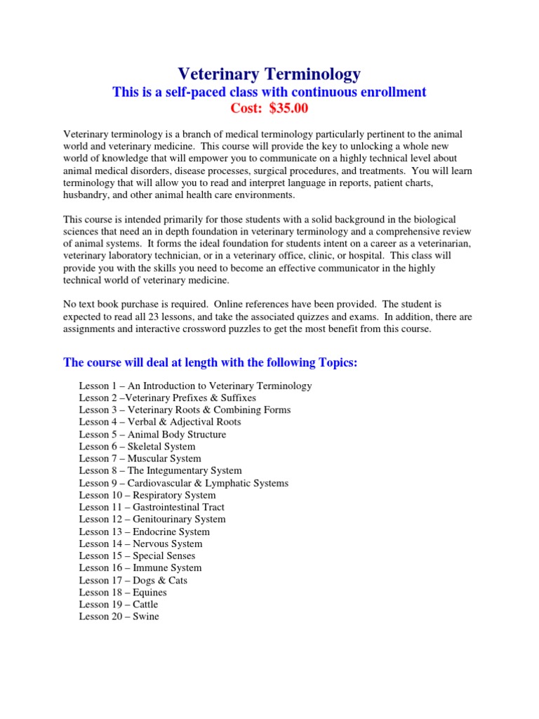Veterinary Terminology Syllabus | PDF | Veterinary Physician ...