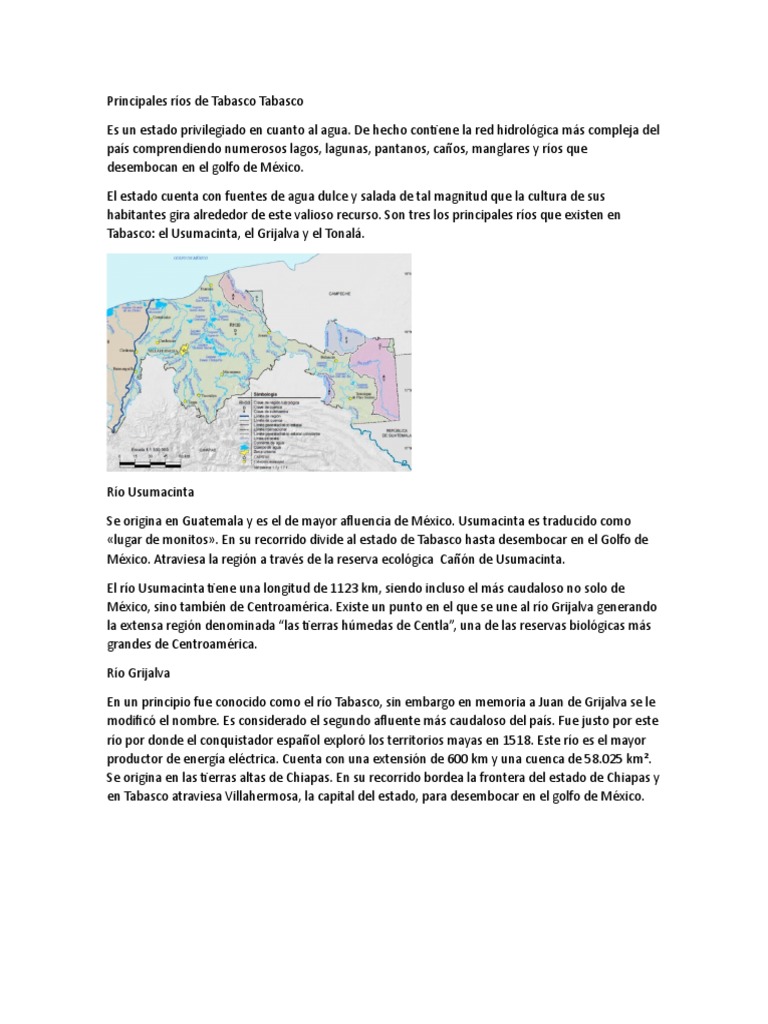 Principales Ríos de Tabasco Tabasco | PDF | Ciencias de la Tierra ...