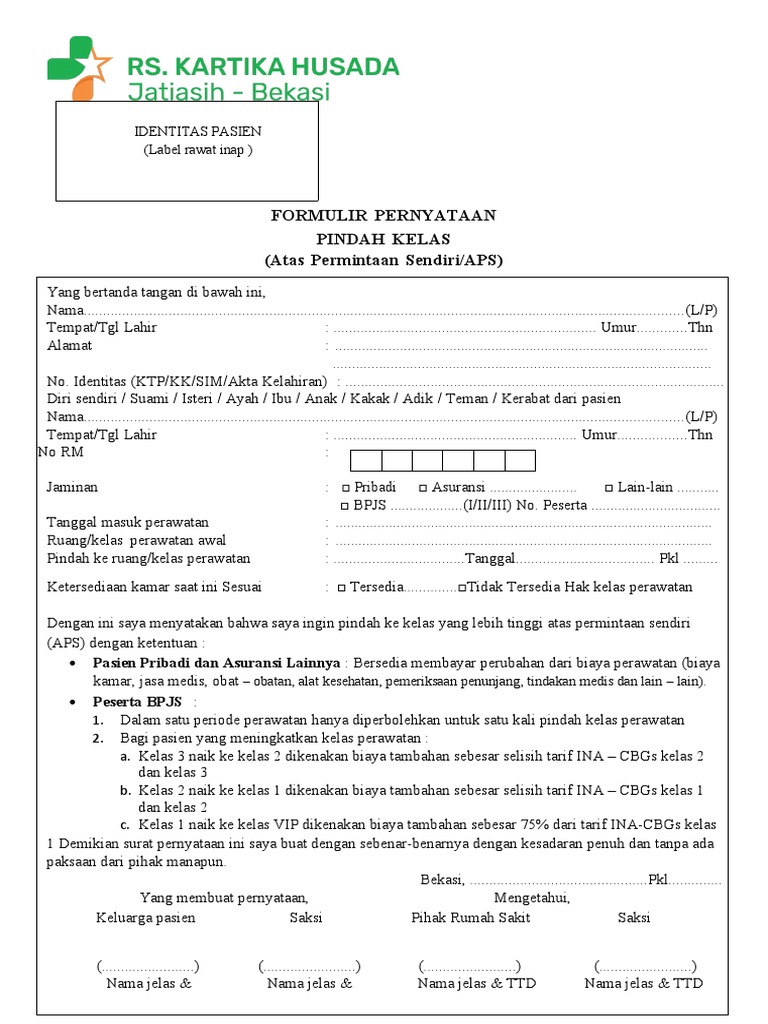 009 - Formulir Pernyataan Pindah Kelas Aps | PDF