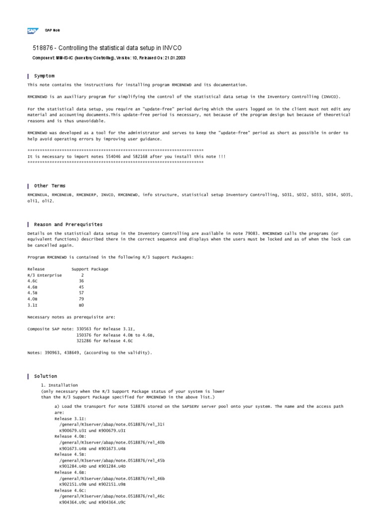 Controlling The Statistical Data Setup in INVCO: Symptom | PDF ...