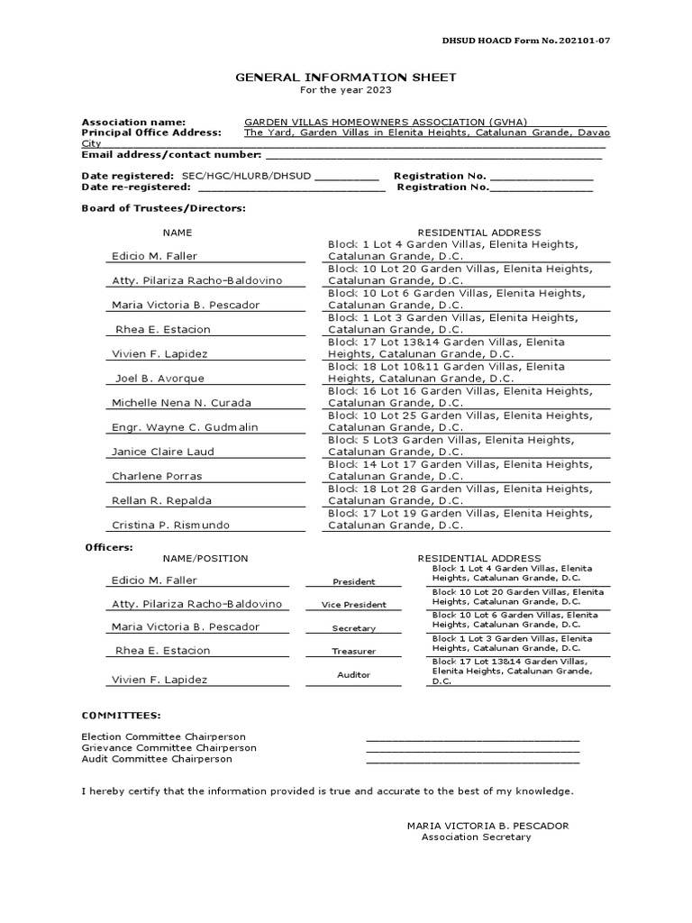 2023 General Info Sheet for GVHA | PDF
