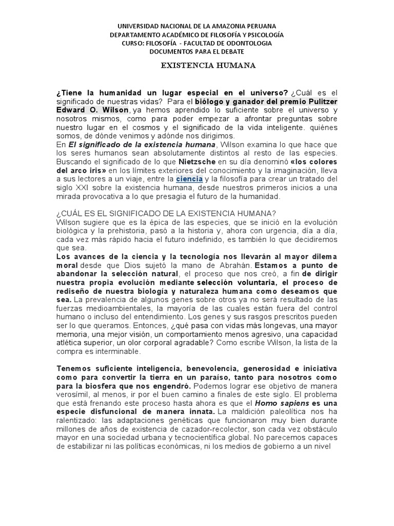 Significado de la existencia humana | PDF | Humano | Conocimiento