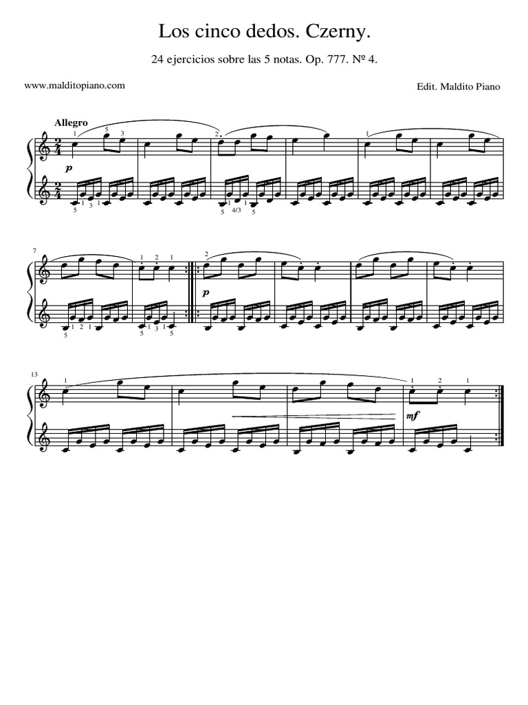 Los Cinco Dedos.4 Czerny.-1 | PDF | Musical Compositions