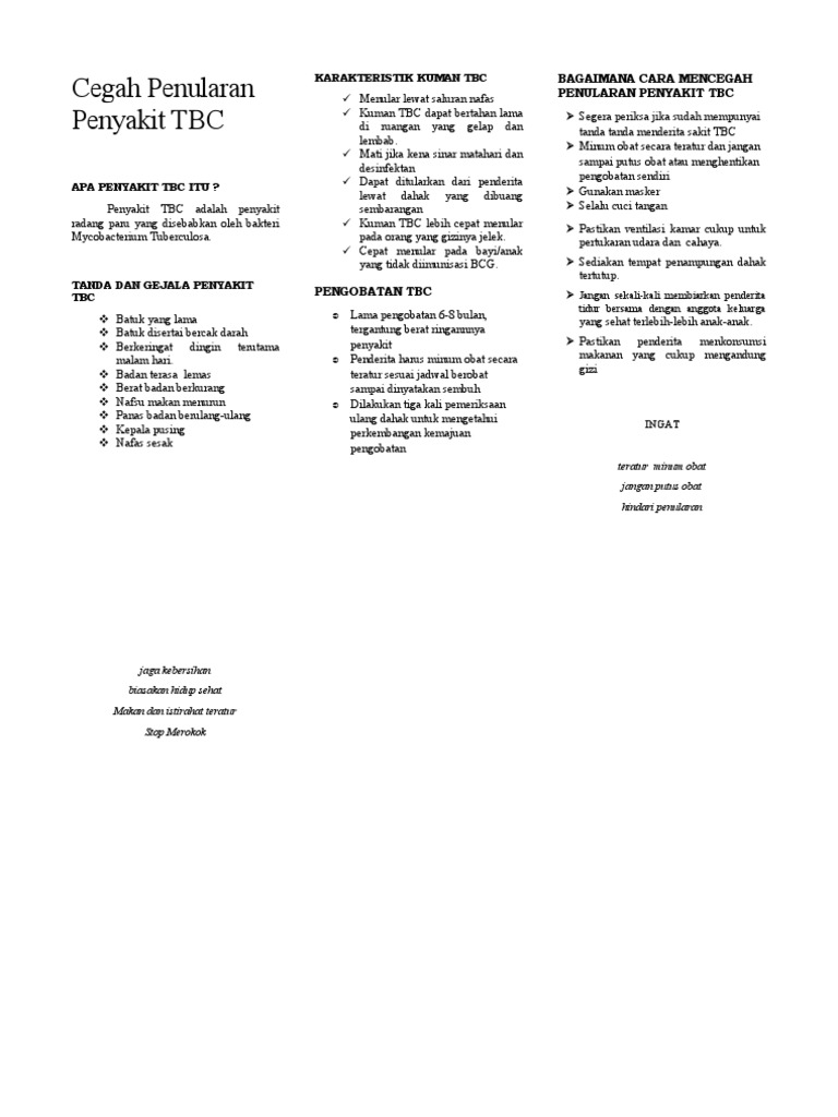 Cegah Penularan Penyakit TBC Leaflet TBC | PDF Cegah Penularan Penyakit TBC Leaflet TBC | PDF