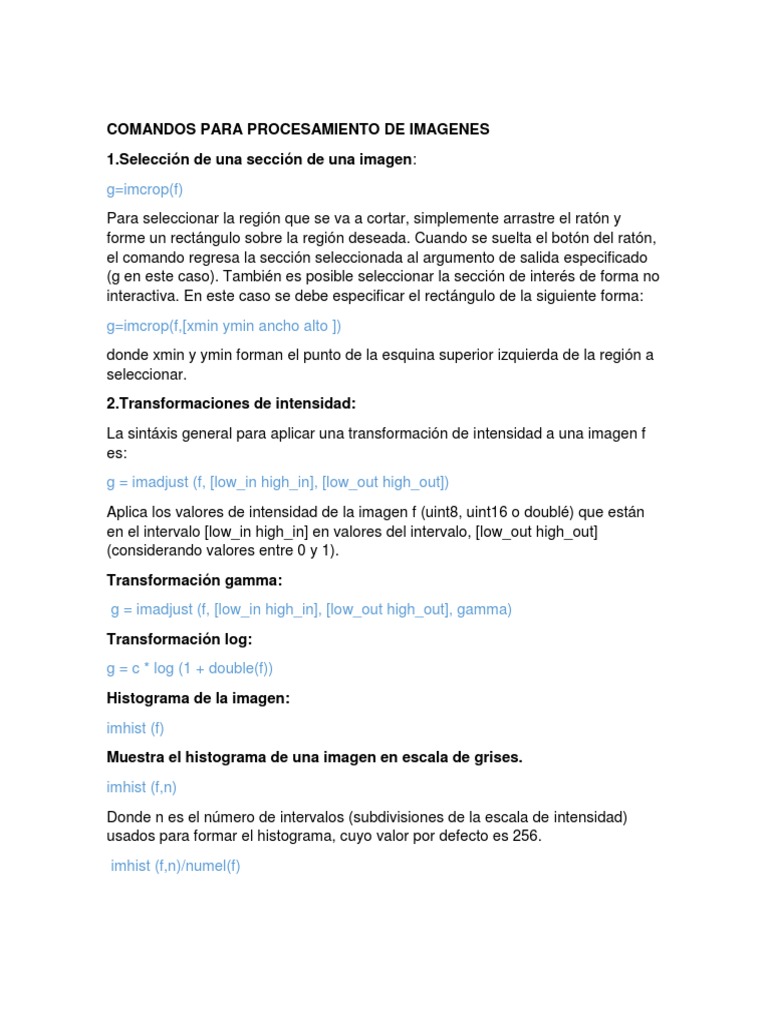 Comandos para Procesamiento de Audio e Imagenes Matlab | PDF | Informática