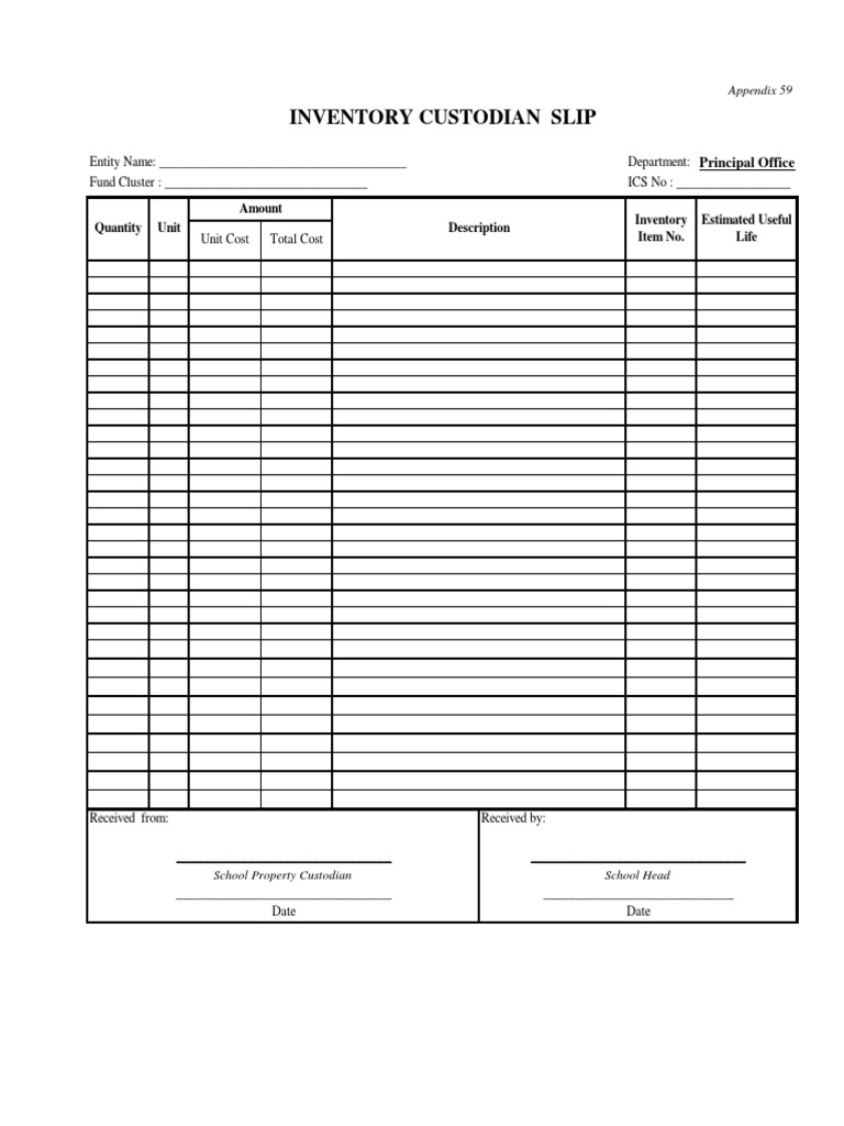 Inventory Custodian Slip - Appendix-59 | PDF | Personal Computers ...