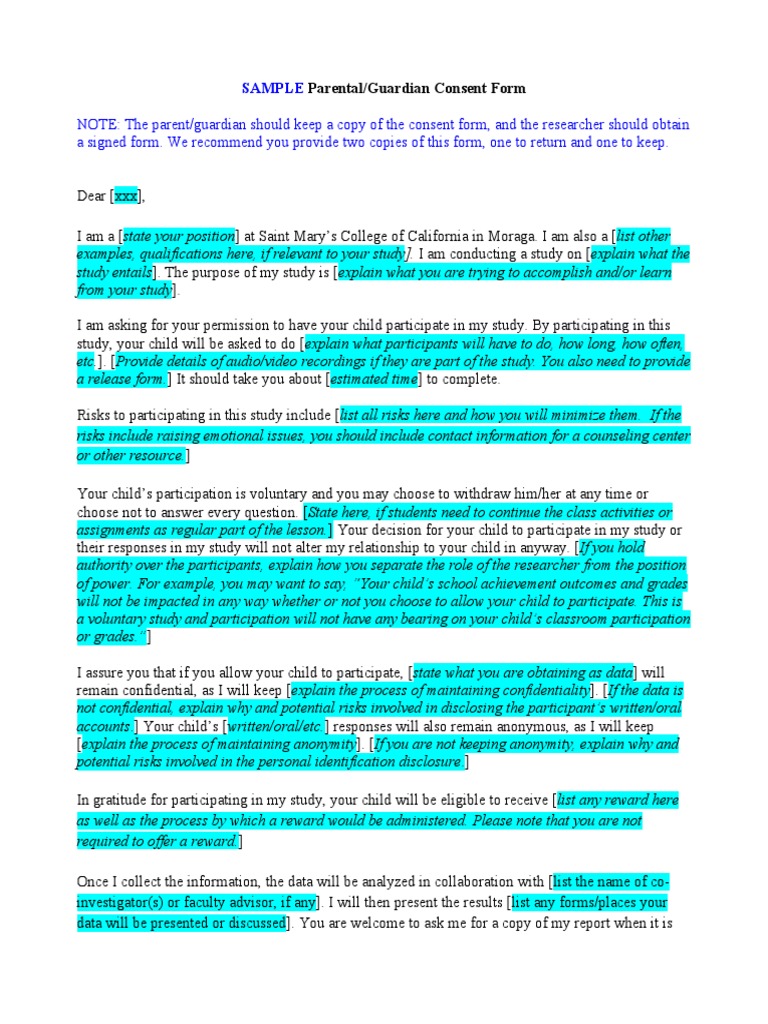 Parental Consent and Child Assent Forms | PDF