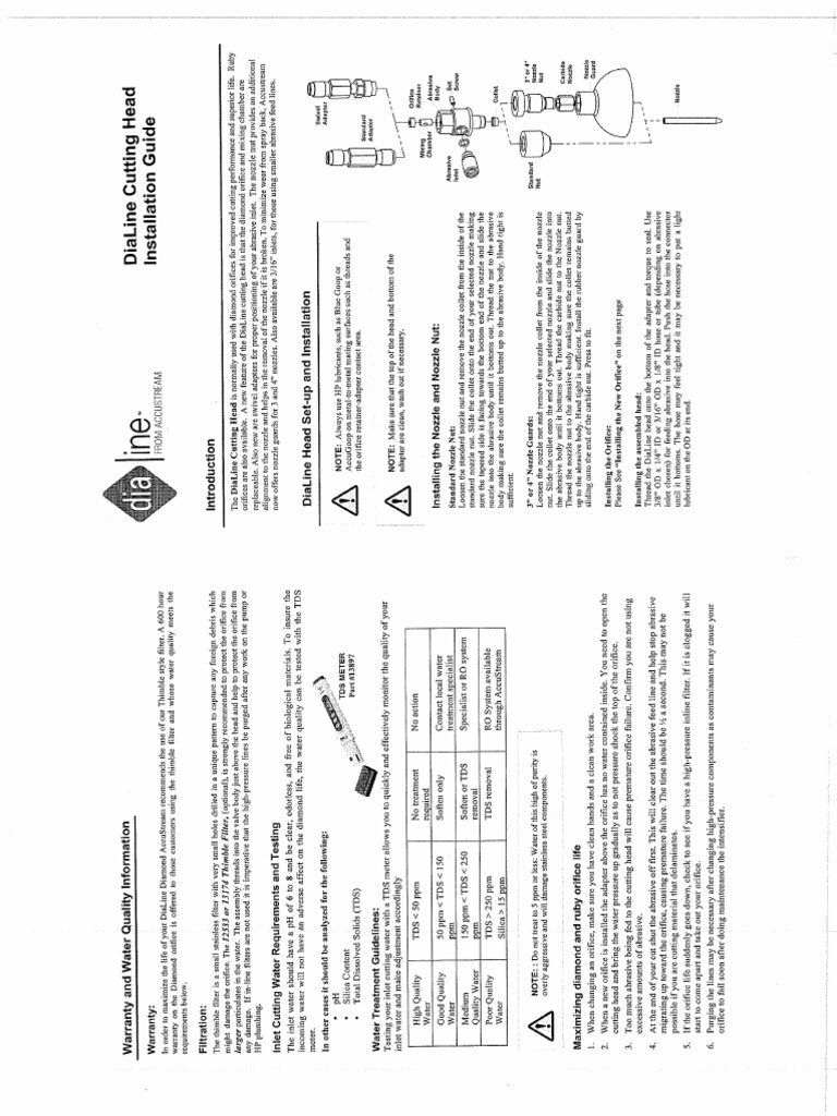 AccuStream DiaLine Cutting Head Installation Guide | PDF