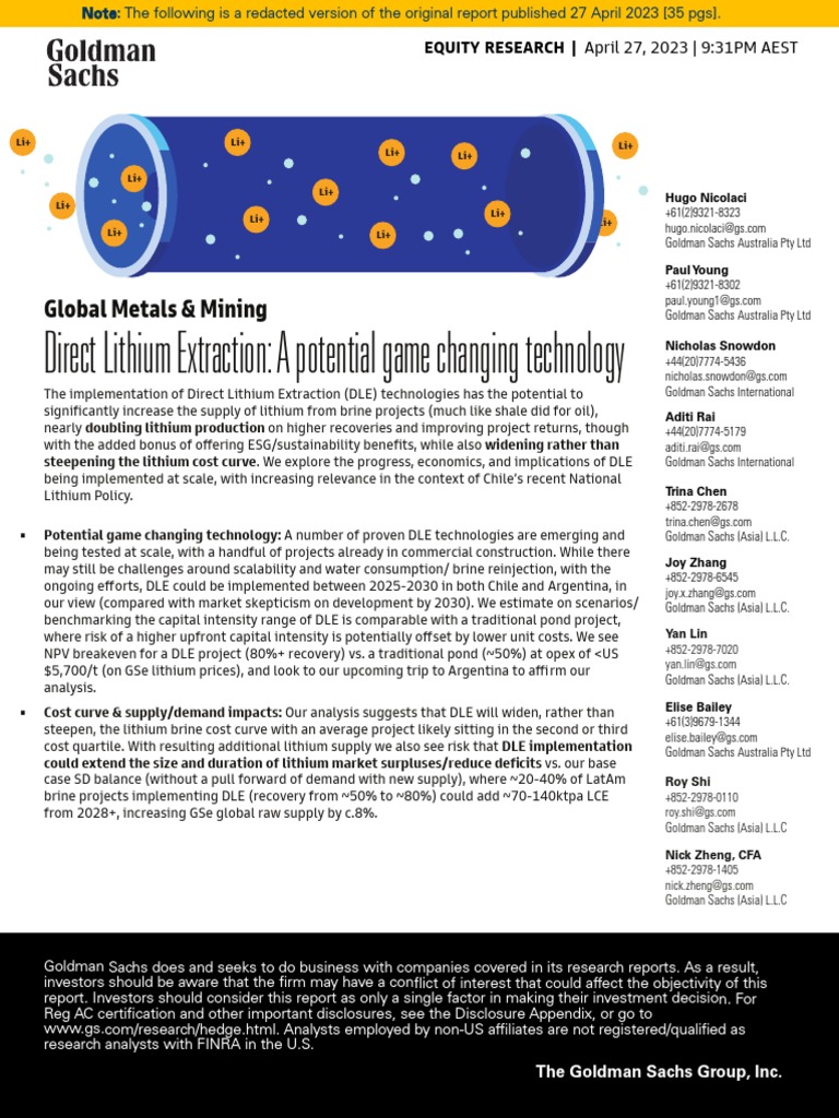 Lithium DLE GoldmanSachs | Download Free PDF | Lithium | Chemistry