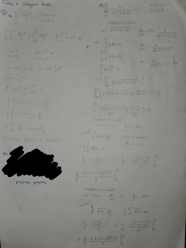 UFBA Cálculo B - Lista 6 - Integral Dupla | PDF