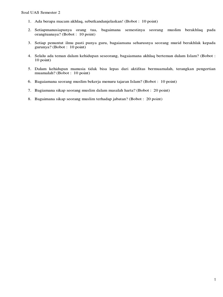 Soal UAS AIK Semester 2 | PDF | Kesehatan Holistik