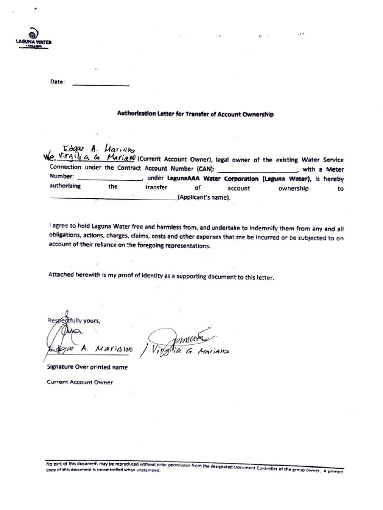 Authorization LetterLaguna Water | PDF