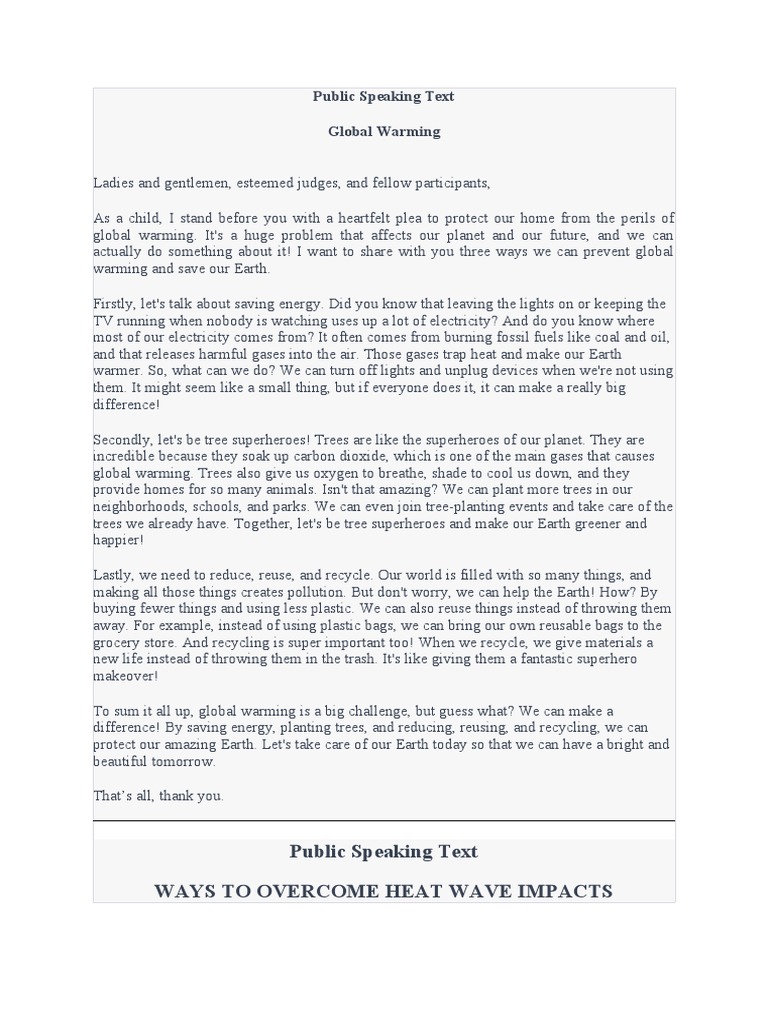 Global Warming Public Speaking Text | PDF | Home & Garden