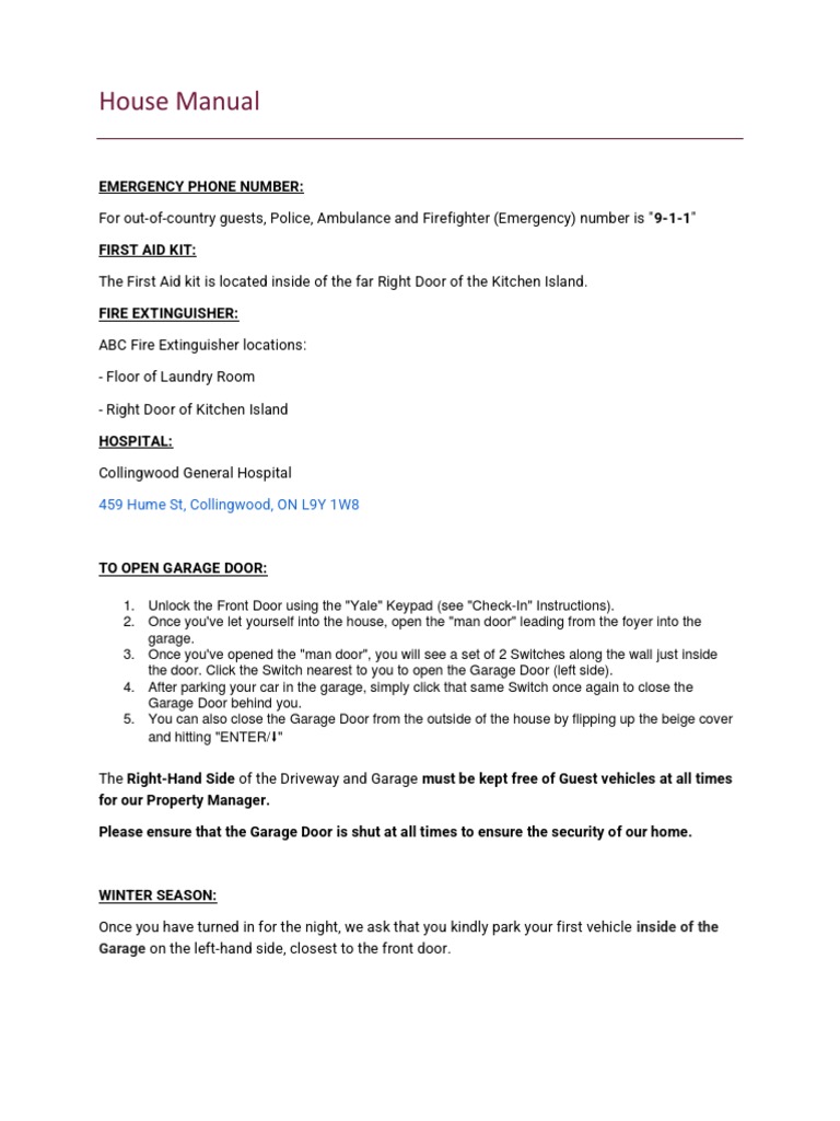 House Manual | PDF | Garage (Residential) | Home