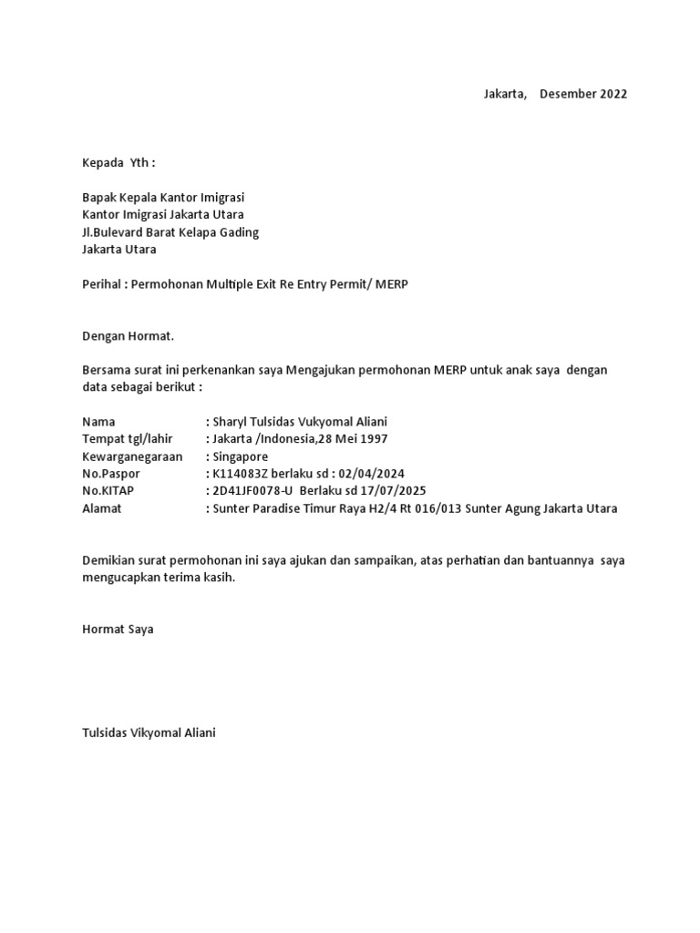 Surat Imigrasi MRT | PDF