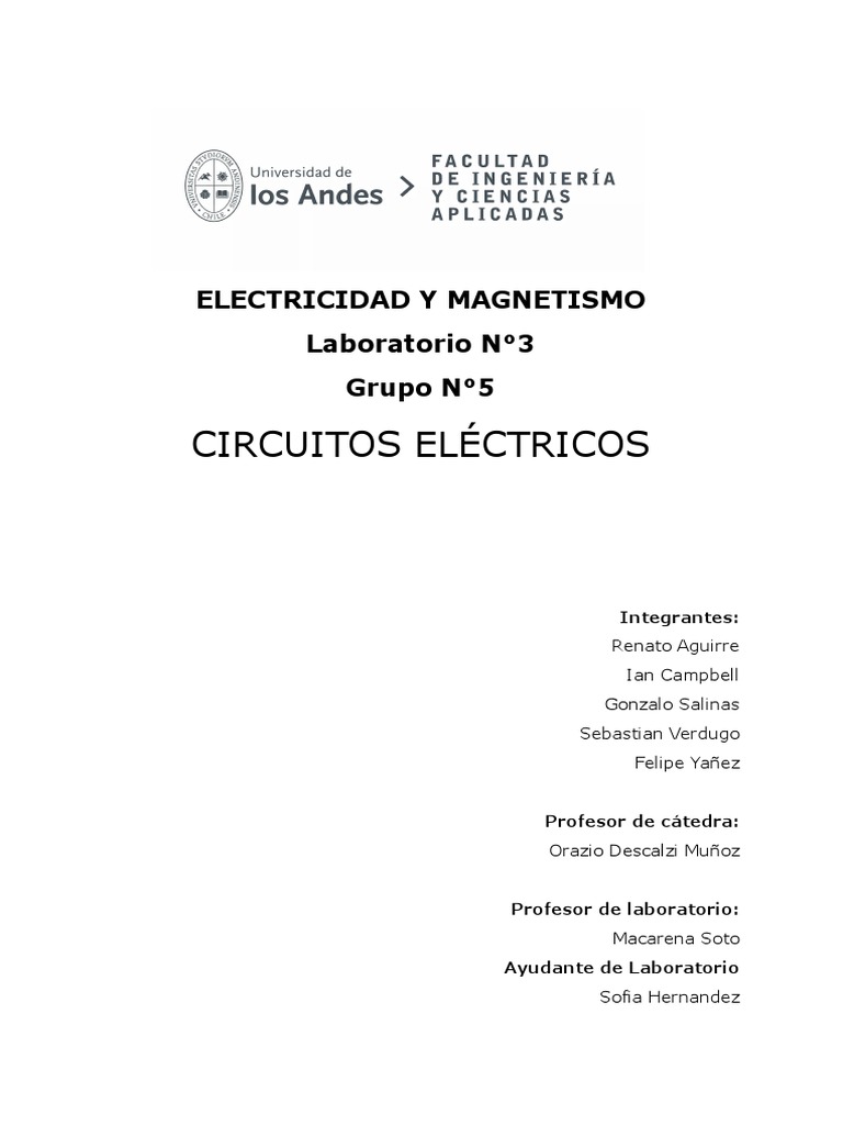 Laboratorio N°3 Grupo N°5 CIRCUITOS ELÉCTRICOS | PDF | Corriente eléctrica | voltaje