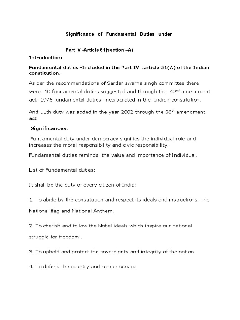 Fundamental Duties in Indian Constitution | PDF