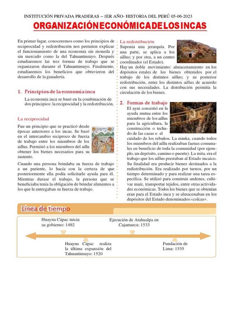 Organización Económica de Los Incas 1er Año | PDF | Imperio Inca | Andes