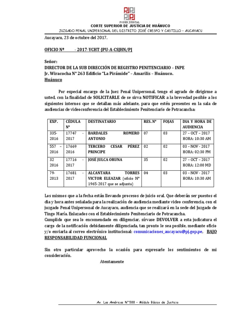 Oficio Al Penal | PDF | Castigos | Sentencia (ley)
