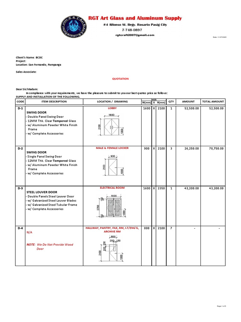 11 July 2023 (BCDC) RGT Quotation-Raven | PDF | Window | Door