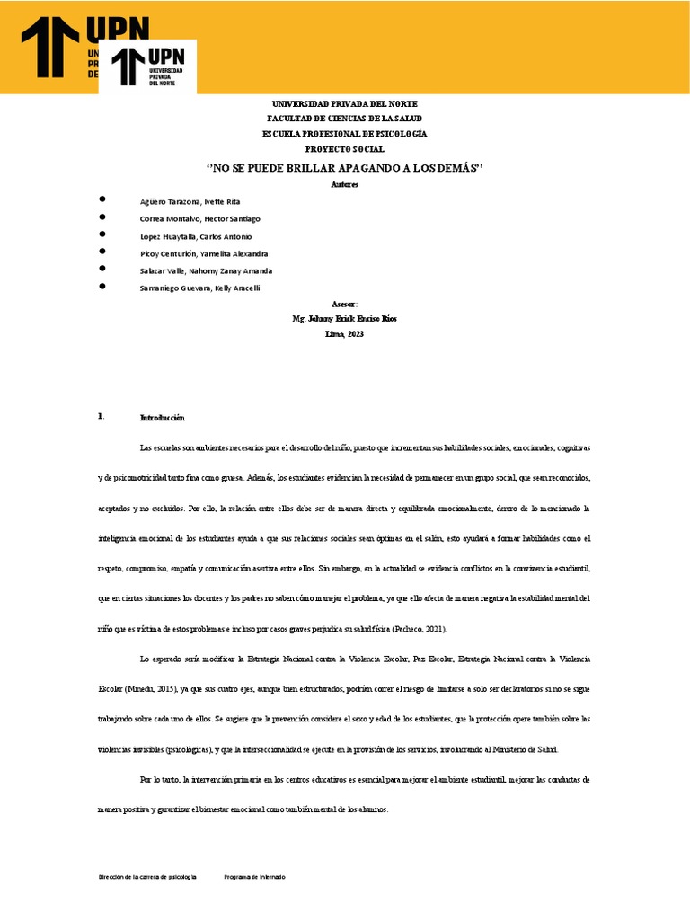 Internado 2 - Proyecto Social - Hector Correa | PDF | Psicología Social | Conceptos psicologicos