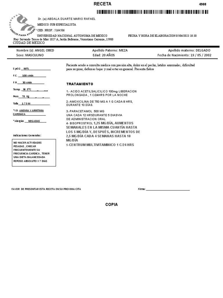Receta Angel | PDF | Epidemiología | Especialidades Medicas