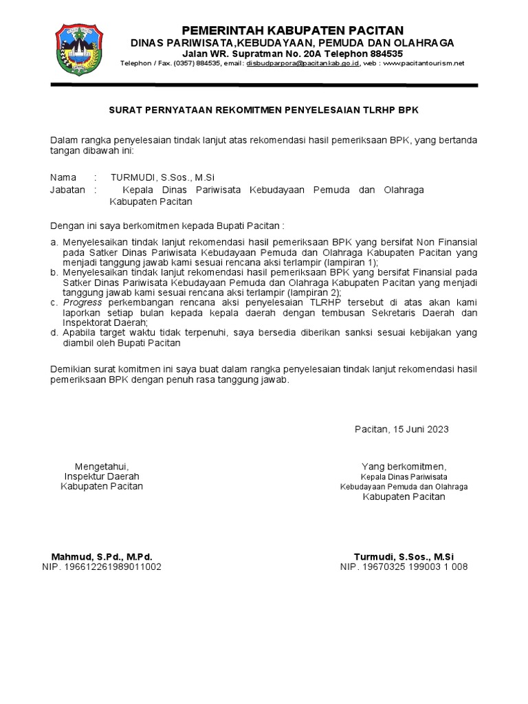 Contoh - Form Rekomitmen Pemda OPD | PDF