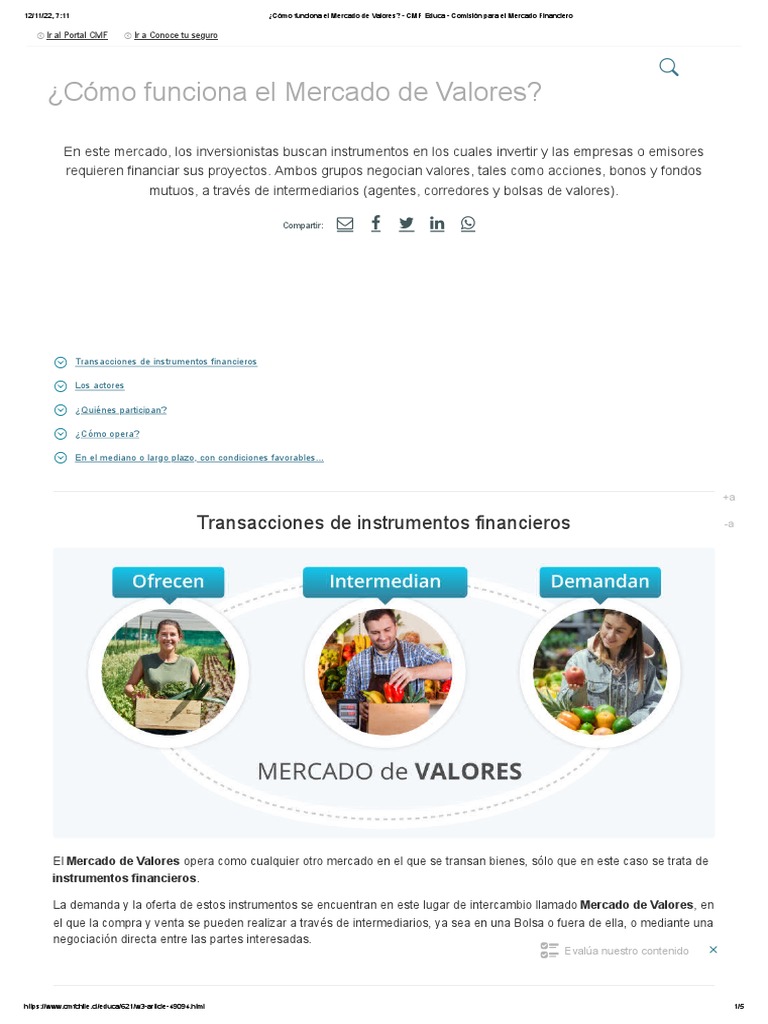 ¿Cómo Funciona El Mercado de Valores - CMF Educa - Comisión para El Mercado Financiero | PDF ...