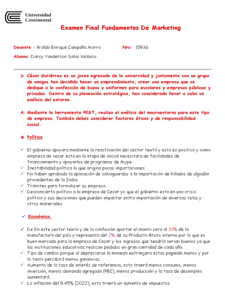 Examen Final Fundamentos de Marketing Darcy | PDF | Business | Marketing