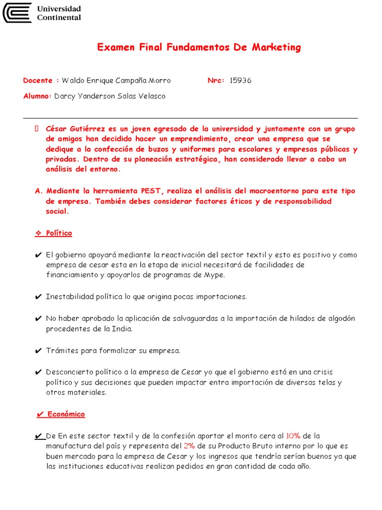 Examen Final Fundamentos de Marketing Darcy | PDF