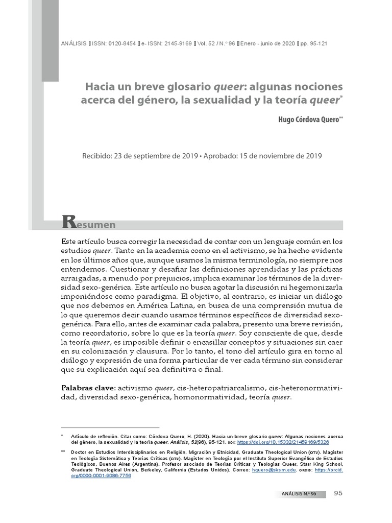Teoría queer y glosario | PDF | Género | Estudios de género