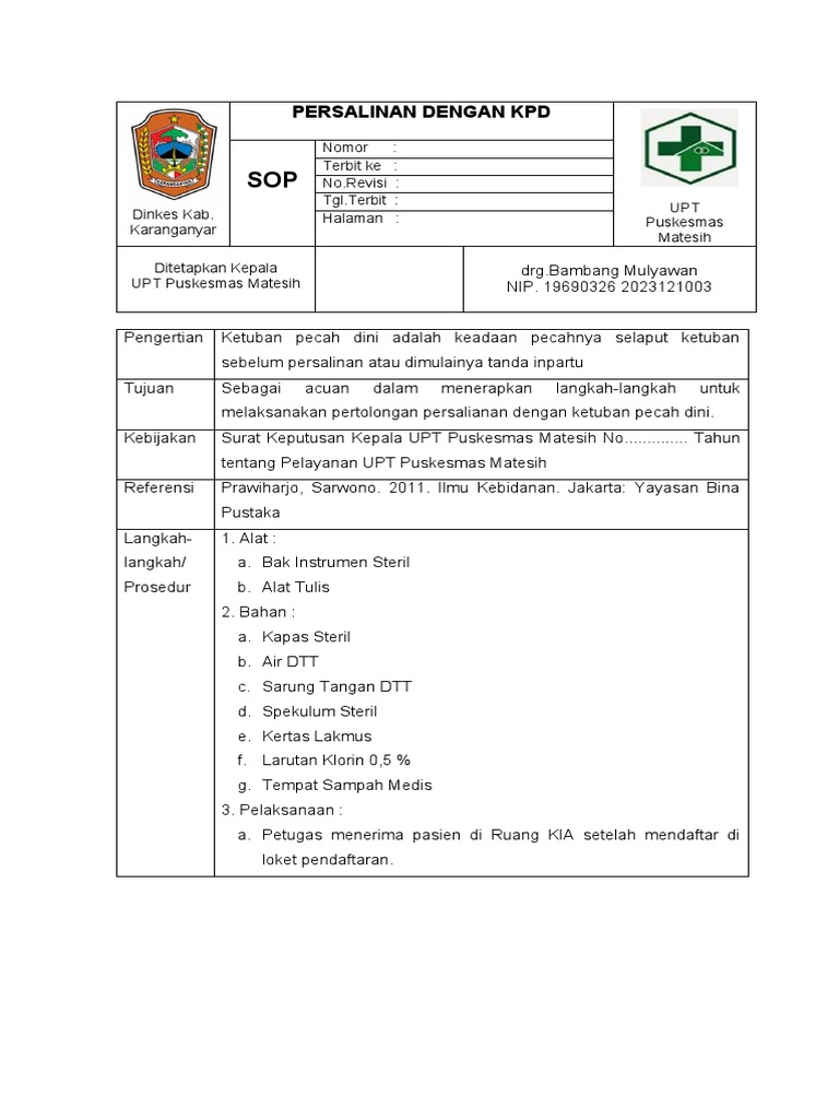 Sop Persalinan KPD | PDF