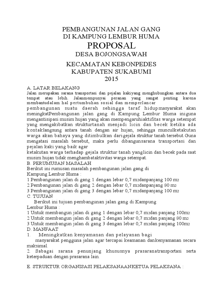 Proposal Pembangunan Jalan Gang Kampung | PDF | Perjalanan | Griya & Taman