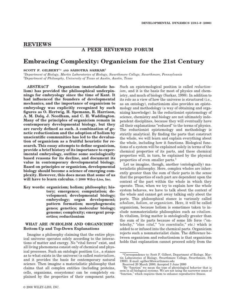 Gilbert - Embracing Complexity. Organicism For The 21st Century | PDF