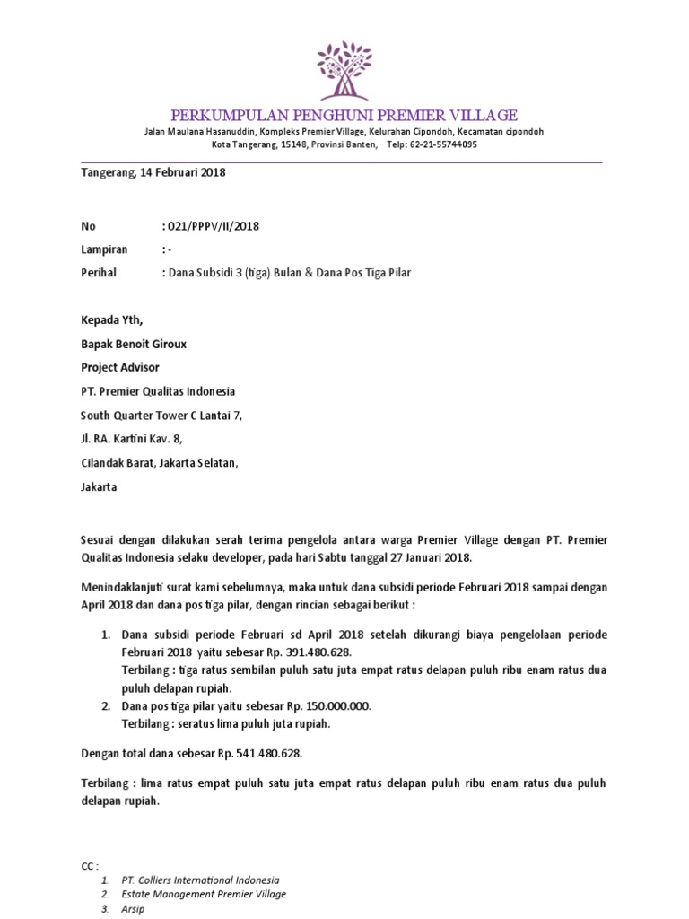 PPPV - Surat Pengajuan Dana Subsidi 3 Bulan | PDF