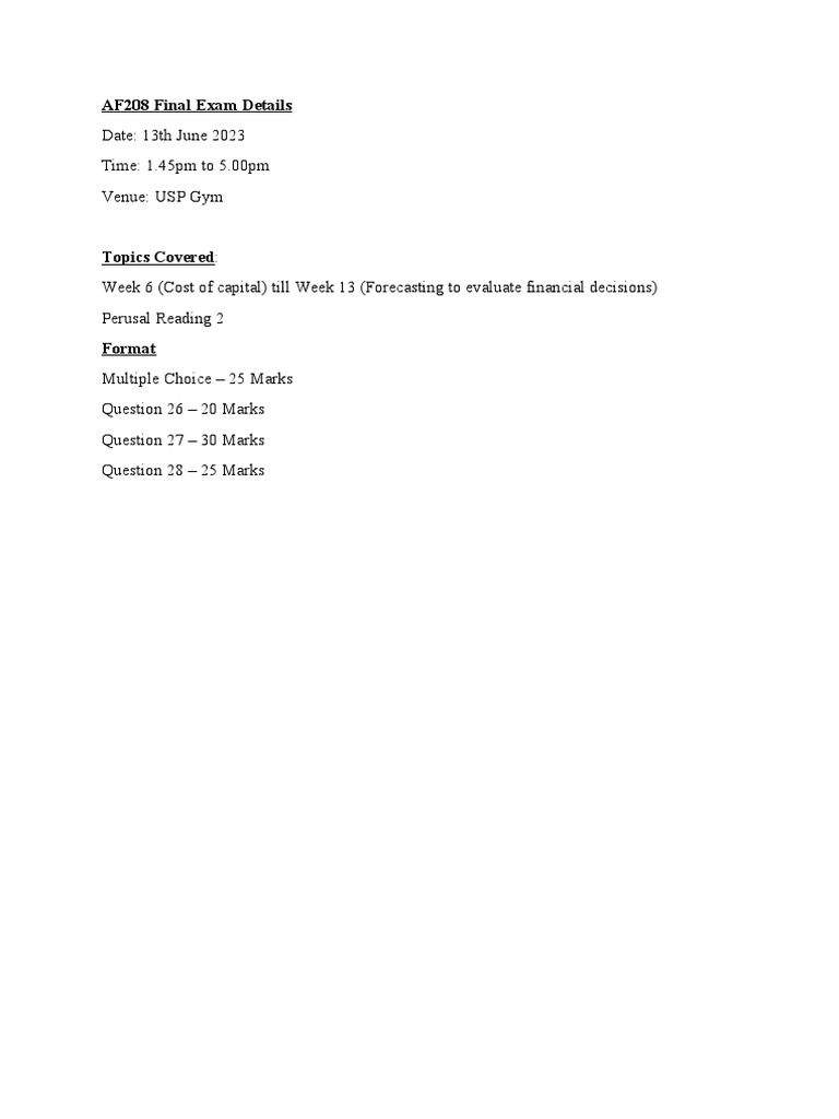 AF208 Final Exam Details | PDF | Computers
