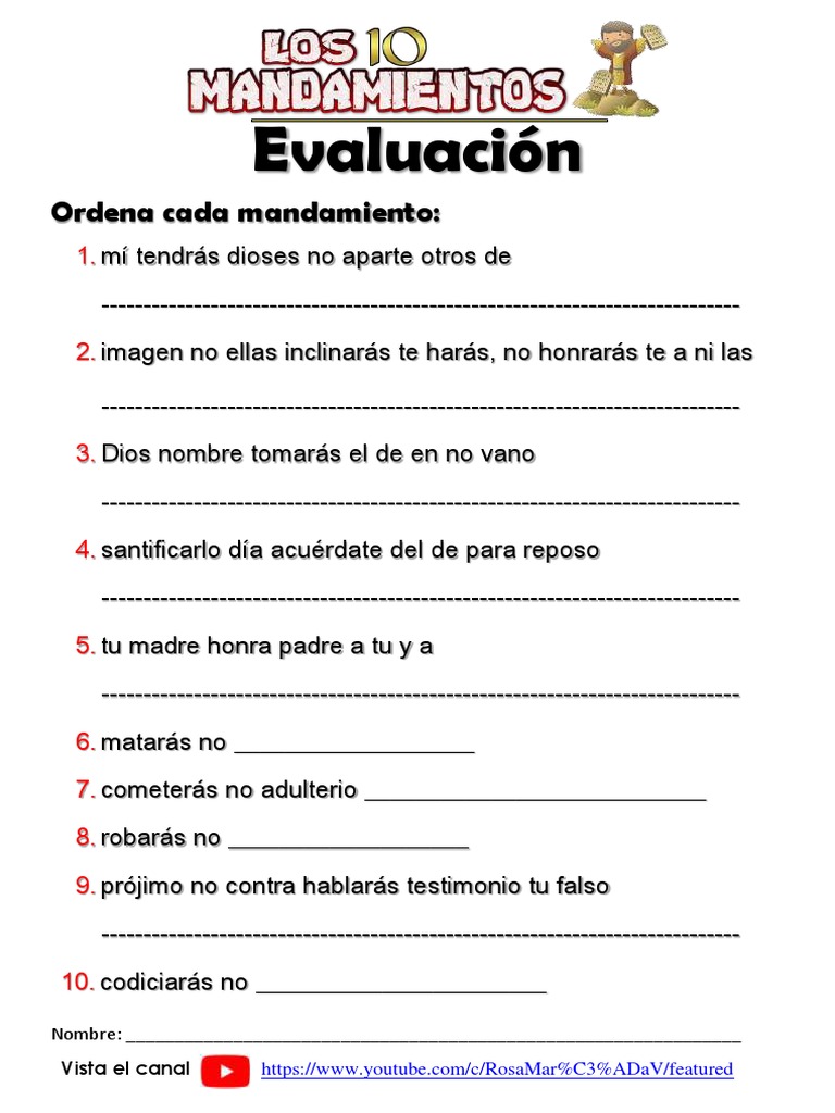 Evaluacion de Los Diez Mandamientos | PDF