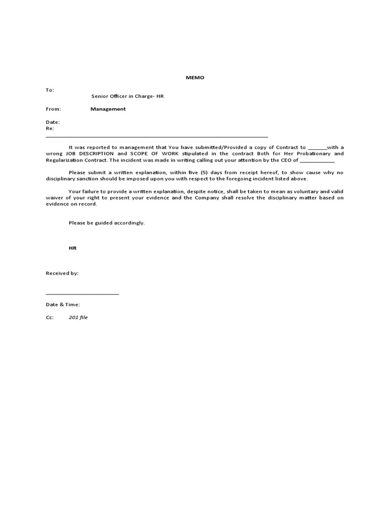 Memo for Employee Negligence Explanation | PDF | Career & Growth ...