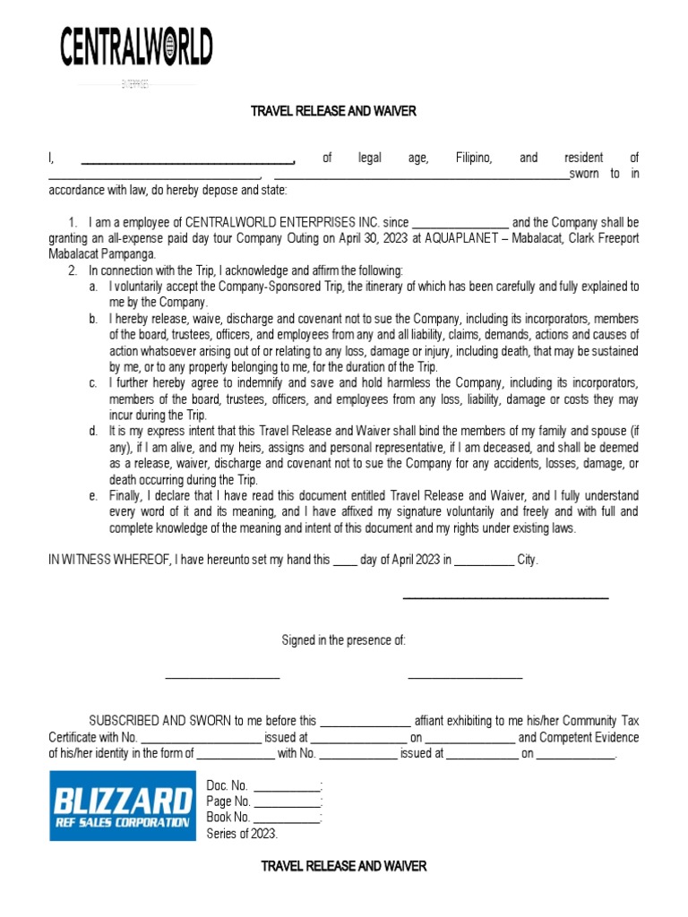 Company Outing Travel Waiver Form | PDF | Indemnity | Government