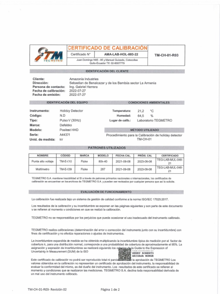 Certificados de Calibración Equipos Mecanicos | PDF