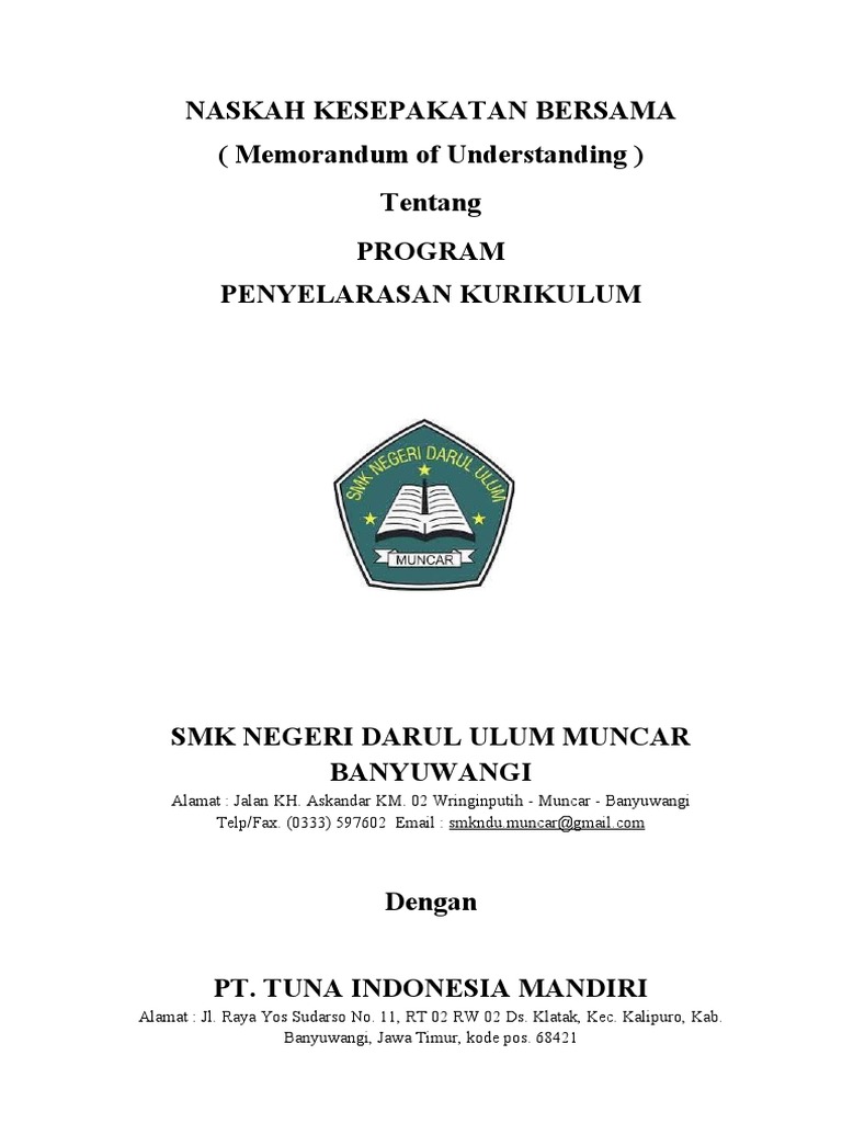3a NASKAH KESEPAKATAN BERSAMA KURIKULUM (SEKOLAH) | PDF