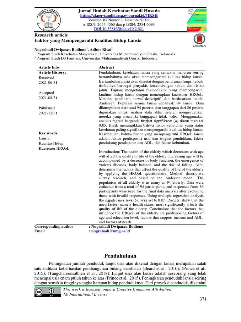 Faktor Yang Mempengaruhi Kualitas Hidup Lansia | PDF
