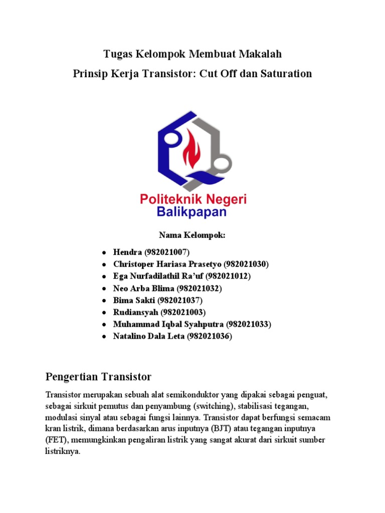 Prinsip Kerja Transistor Cut Off Dan Saturation Pdf