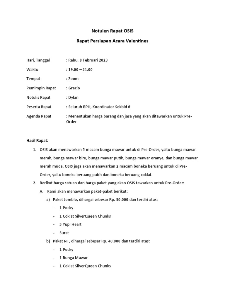 Notulen Rapat OSIS 8 Februari 2023 | PDF
