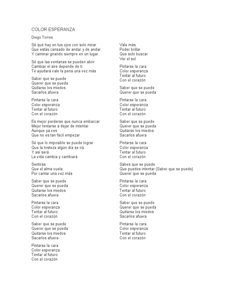COLOR ESPERANZA Letra | PDF
