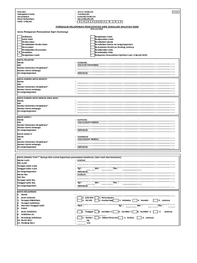 F-2.01 - Form Kematian | PDF