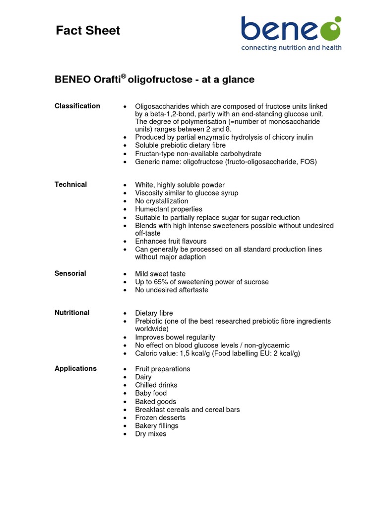 BENEO_OnePager_Orafti_R__oligofructose_2012_1 | PDF
