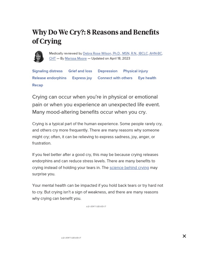 8 Reasons Why We Cry - Psych Central | PDF | Grief | Major Depressive Disorder