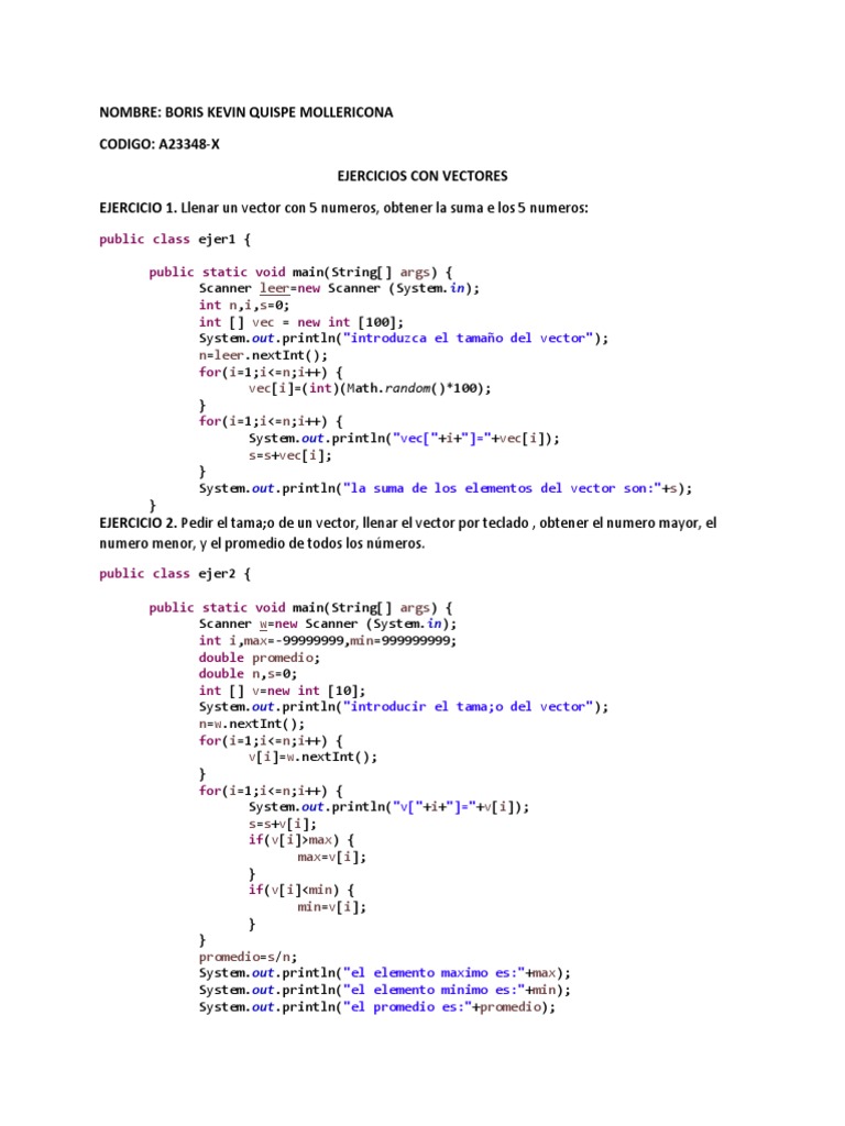 Ejercicios de Programación con Vectores en Java | PDF | C ++ | Matriz (Matemáticas)